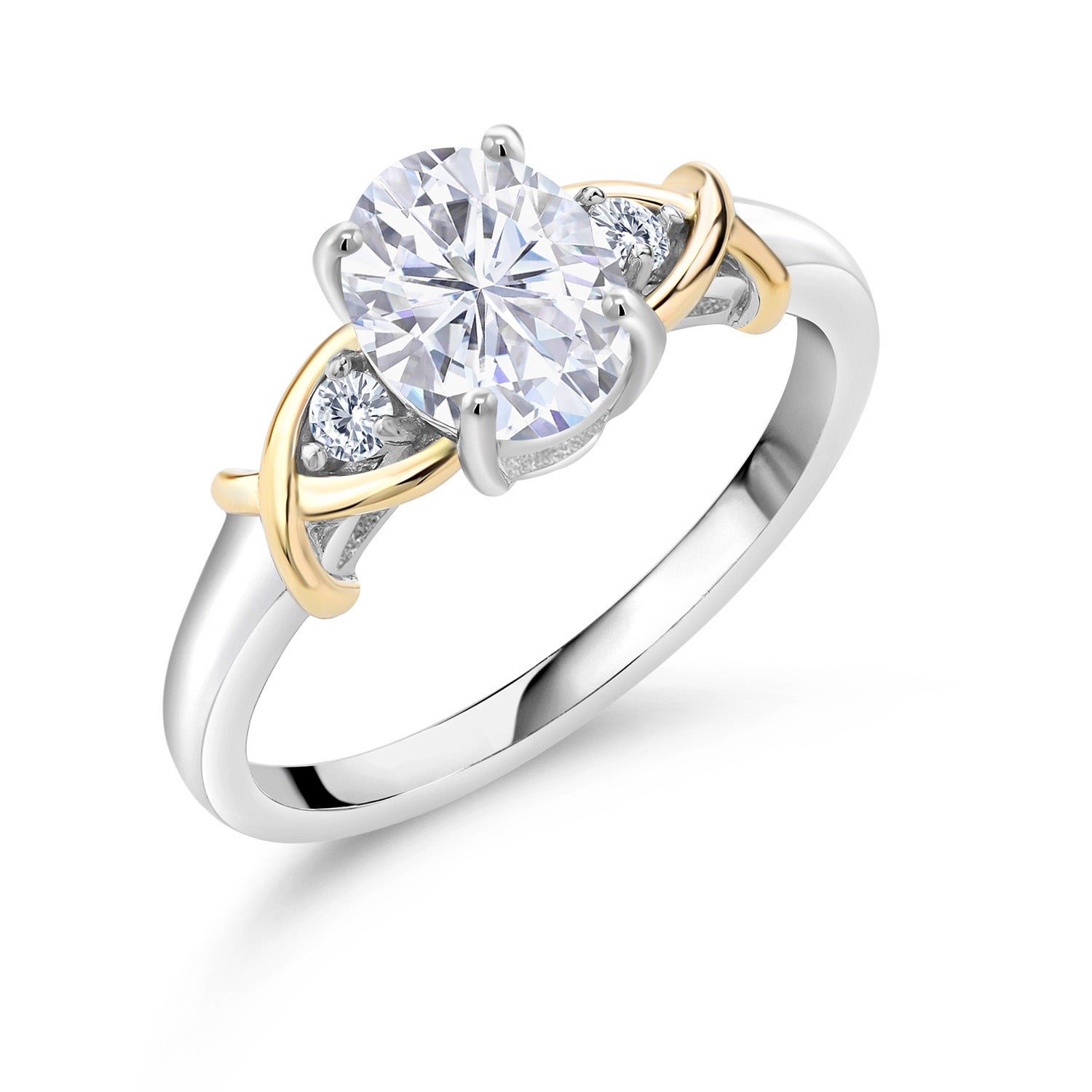 Gem Stone King 1.58 Cttw White Moissanite 3-Stone Engagement Ring For