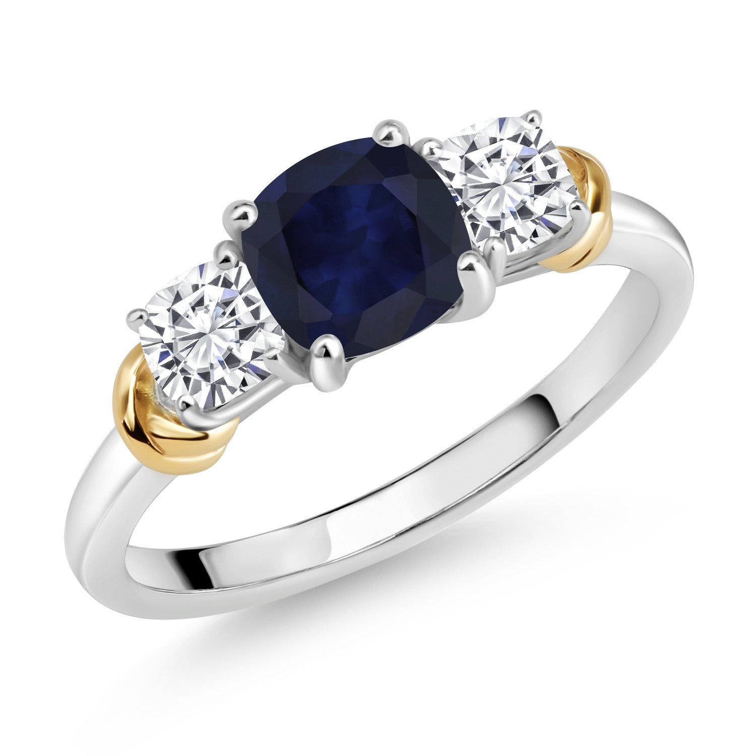 Two-Tone Gemstone Birthstone and White Moissanite 3-Stone Engagement R