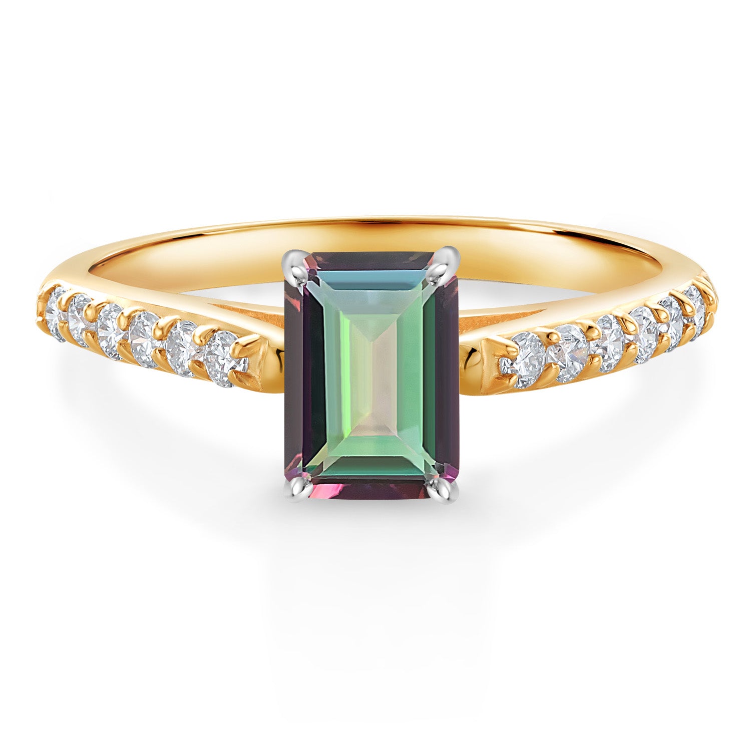 Gem Stone King 1.18 Ct Green Mystic Topaz G/H Lab Grown Diamond 10K Ye